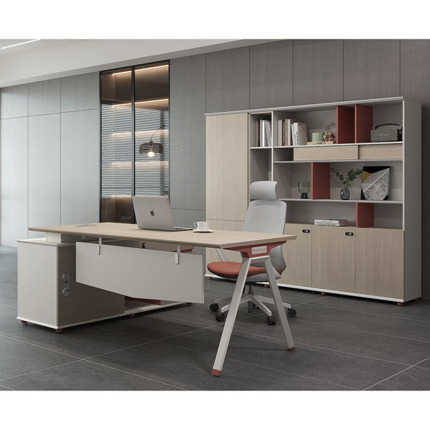 Modern L Shaped Executive Desk with Side Storage - VOFFOV Office